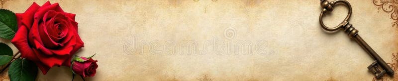 Elegant Calligraphy Script on Vintage Paper Antique Key Red Rose ...