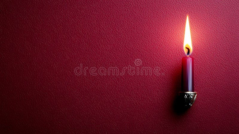 Elegant Candle Glowing Against a Textured Red Wall Stock Illustration ...