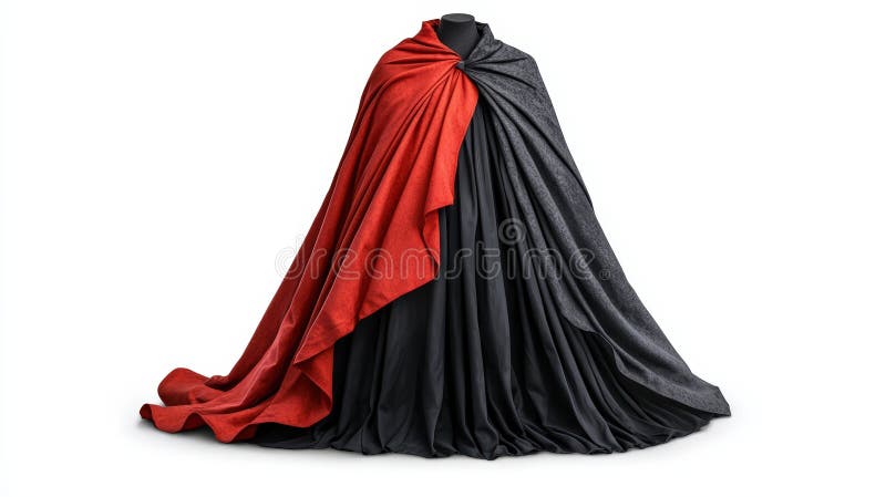 Elegant Cape Design with Red and Black Fabric on a White Isolated ...