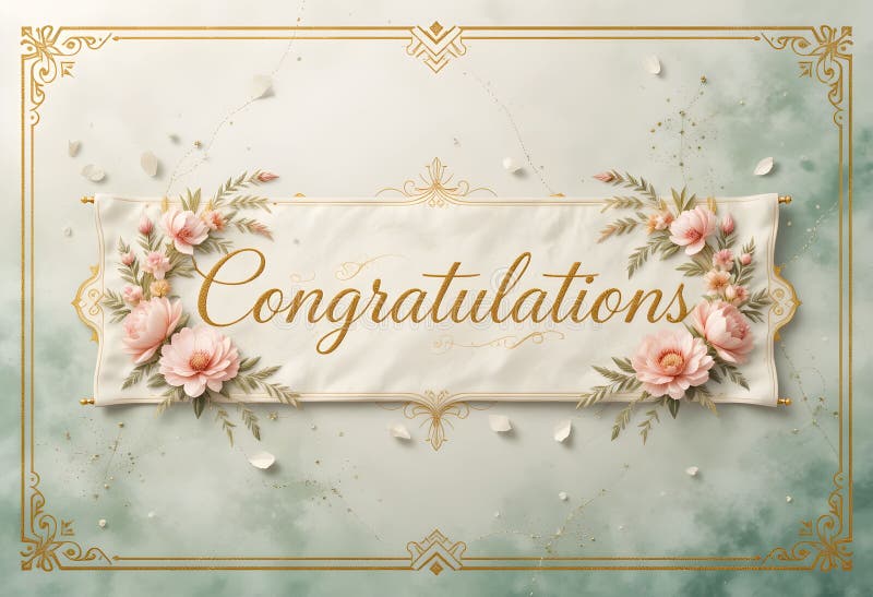 Elegant Card with "Congratulations" in Gold Script on a Cream Banner ...