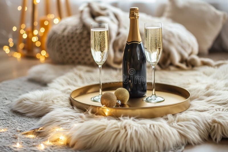 Elegant Celebration with Champagne and Festive Decor on Cozy Background ...