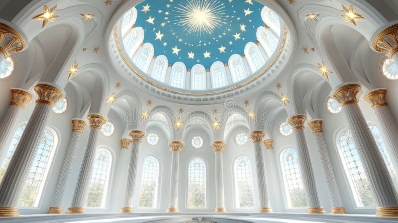 Elegant Celestial Dome Interior with Columns and Windows Stock ...