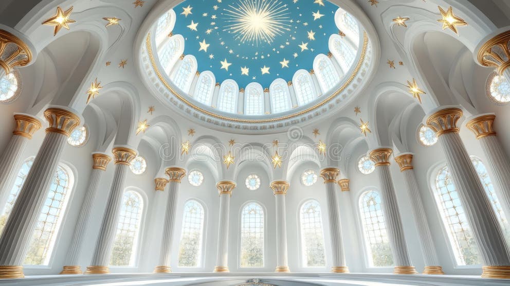 Elegant Celestial Dome Interior with Columns and Windows Stock ...