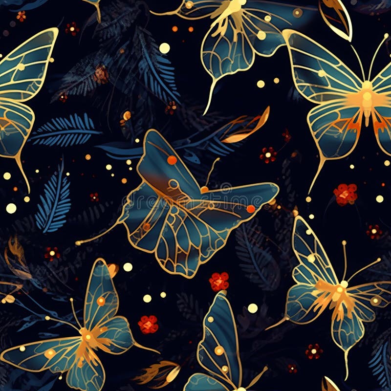 Elegant Celestial Seamless Pattern with Butterflies. Stock Illustration - Illustration of branch ...