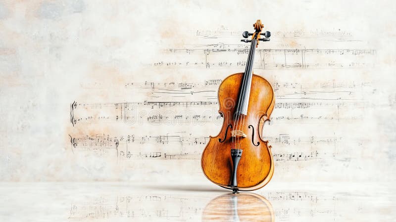 Elegant Cello Standing in Front of Musical Notes Wallpaper Stock Image ...