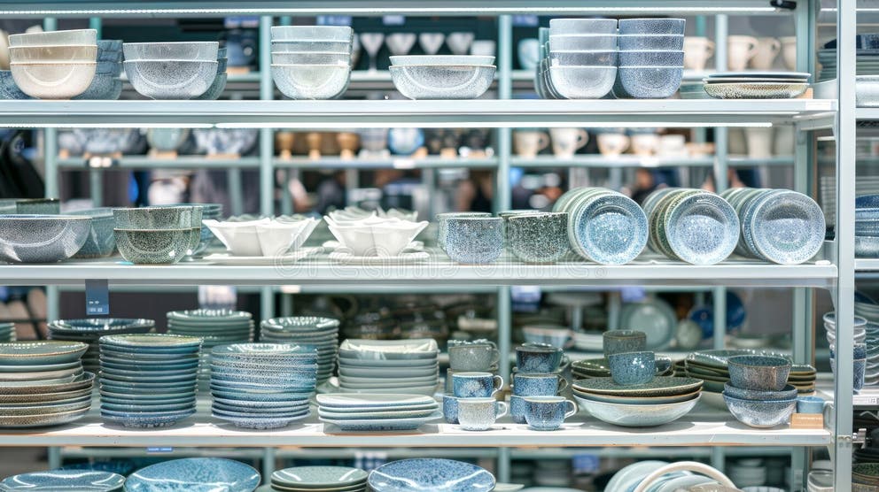 Elegant Ceramic Dishware Display in Store Setting. Concept of Home ...
