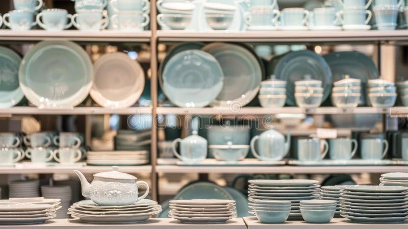 Elegant Ceramic Dishware Display in Store Setting. Concept of Home ...