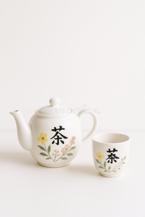 Elegant Ceramic Tea Set with Floral Design on a Neutral Background ...