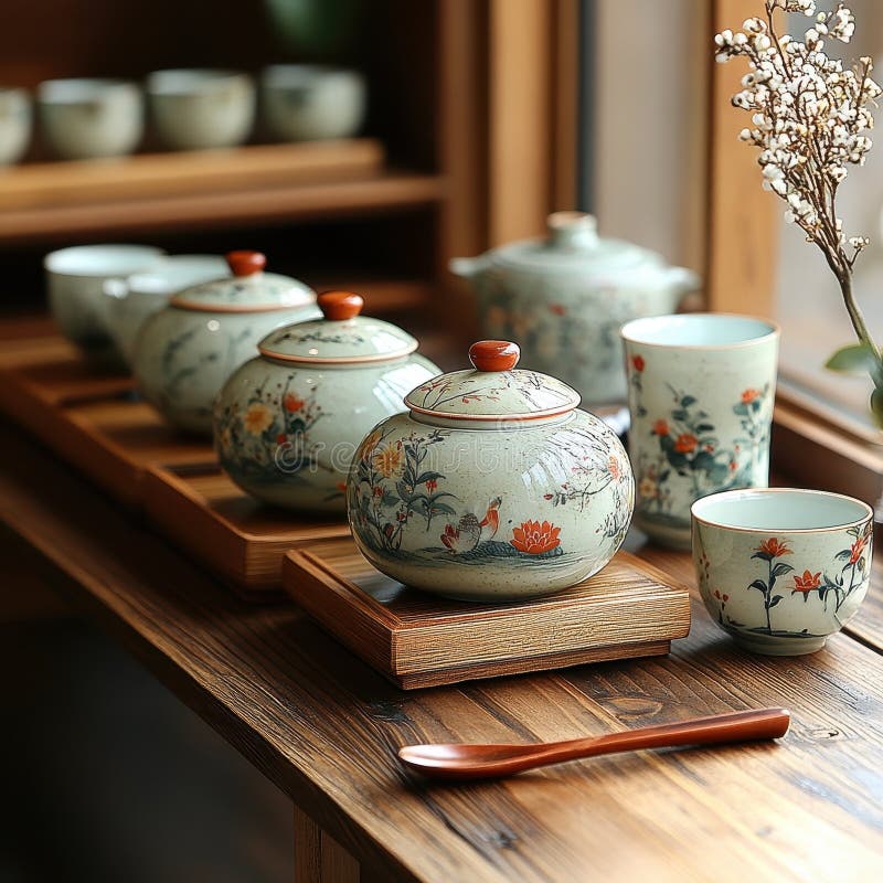 Elegant Ceramic Tea Set with Floral Patterns Stock Image - Image of ...