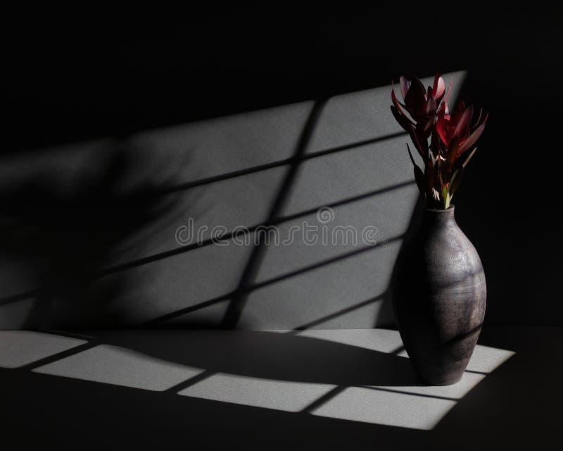 Elegant Ceramic Vase with Red Flowers in Dramatic Lighting Stock Image ...