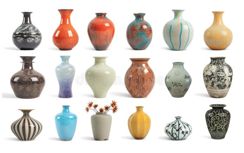 Elegant Ceramic Vases Ensemble Isolated on White Background, Stock ...