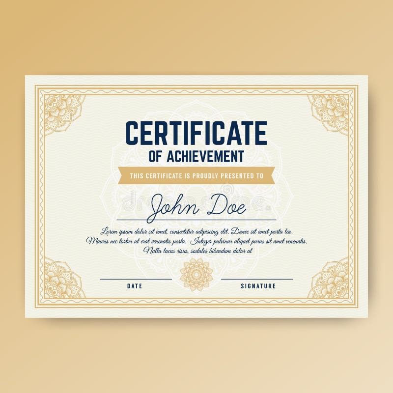 Elegant Certificate of Achievement with Frame and Ornaments Stock ...
