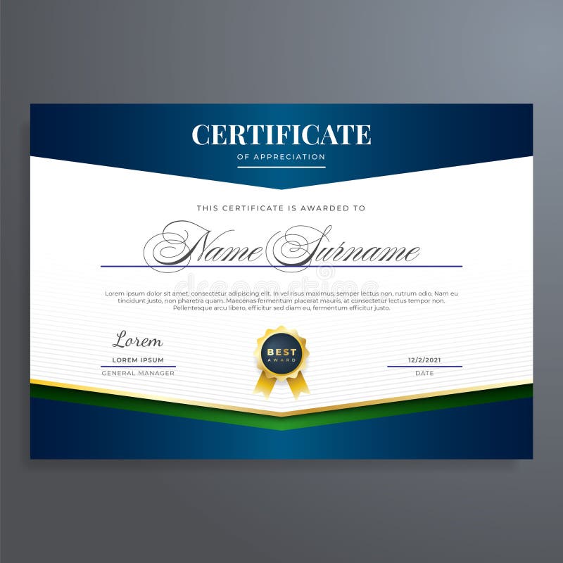 Elegant Certificate Design Template with Gold, Blue, and Green Color ...