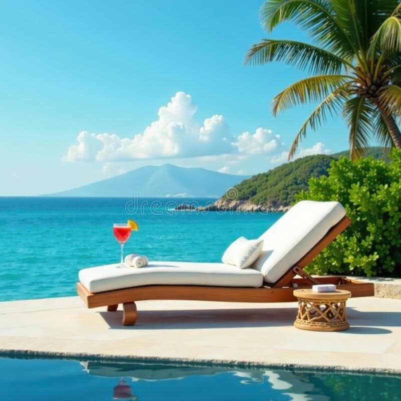 Elegant Chaise Lounge, Refreshing Drink, Ocean View , Poolside, Chaise ...