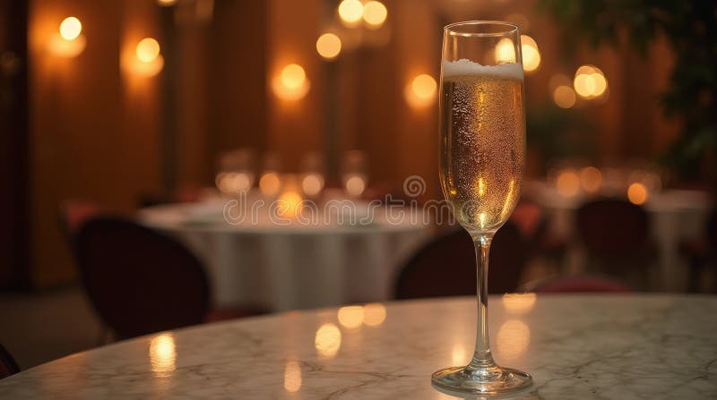 Elegant Champagne Flute with Bubbling Champagne on Reflective Surface ...