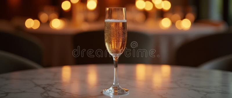 Elegant Champagne Flute with Bubbling Champagne on Reflective Surface ...
