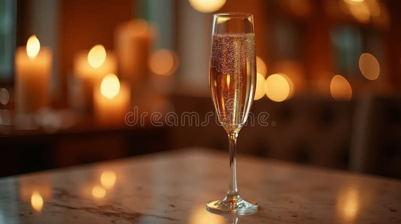 Elegant Champagne Flute with Bubbling Champagne on Reflective Surface ...