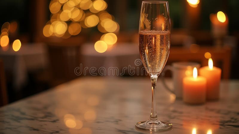 Elegant Champagne Flute with Bubbling Champagne on Reflective Surface ...