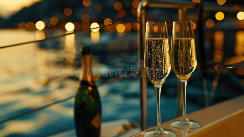 Elegant Champagne Setup on a Boat, Perfect for Celebrations Stock Photo ...