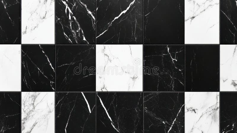 Elegant Checkerboard Marble Tiles with Distinct Black and White Veins ...