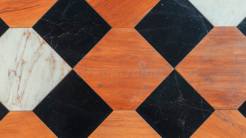 Elegant Checkerboard Pattern with Wood and Marble Tiles for Interior ...