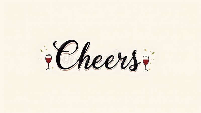 Elegant Cheers Script with Wine Glass Doodles Stock Illustration ...