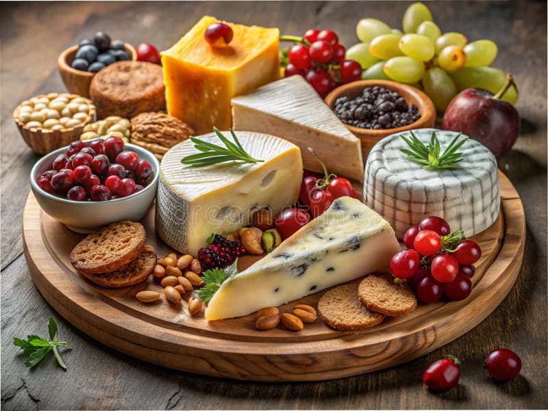 Elegant Cheese Board with Fruit and Nuts Stock Illustration ...