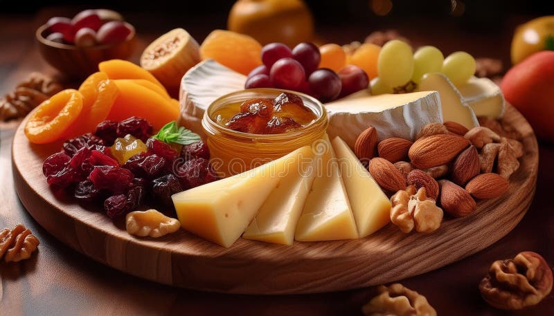 Elegant Cheese Platter with Dries Fruits Stock Image - Image of design ...