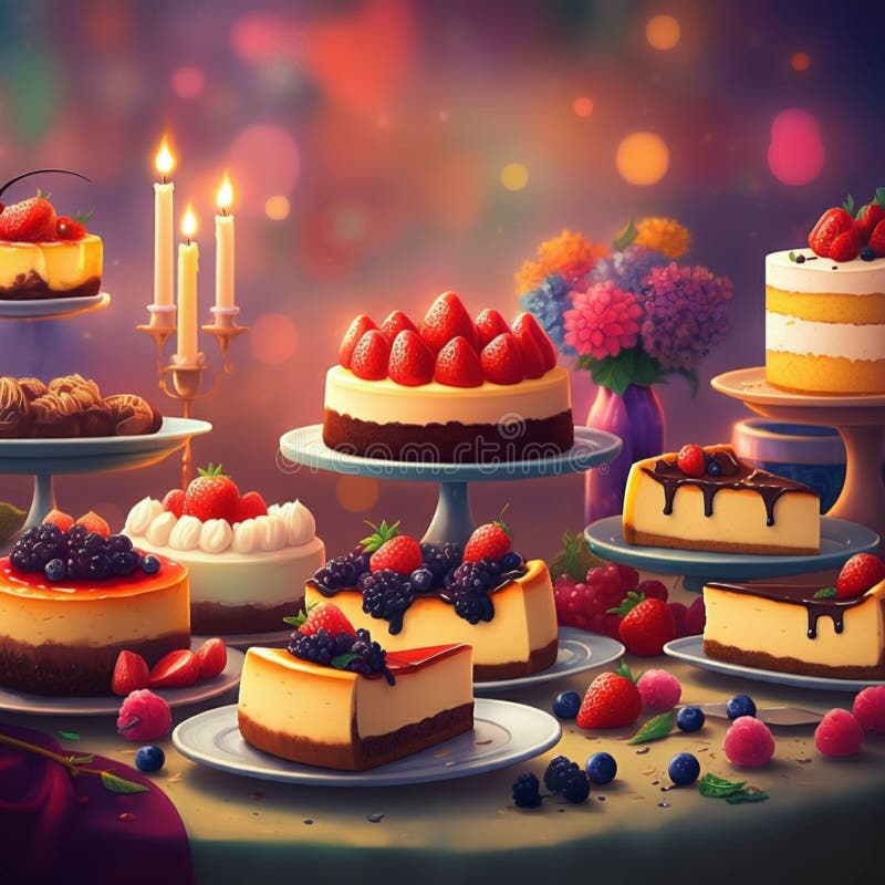 Elegant Cheesecake Display with Fresh Berries and Whole Cakes Stock ...