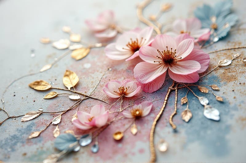 Elegant Cherry Blossom Arrangement on Artistic Abstract Background ...