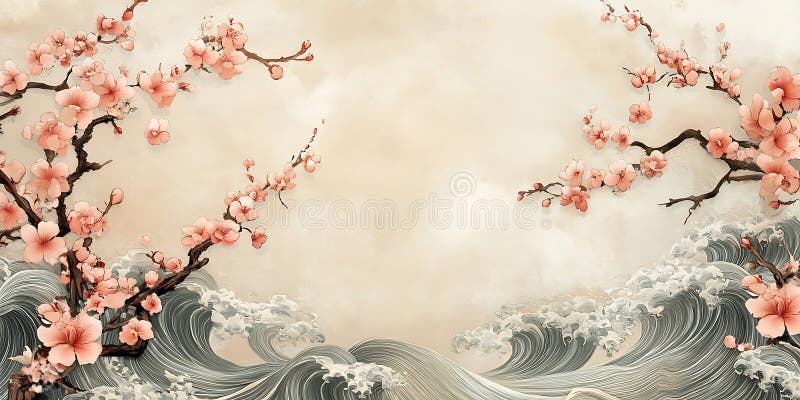 Elegant Cherry Blossom Branches AsianInspired Art Background Stock ...
