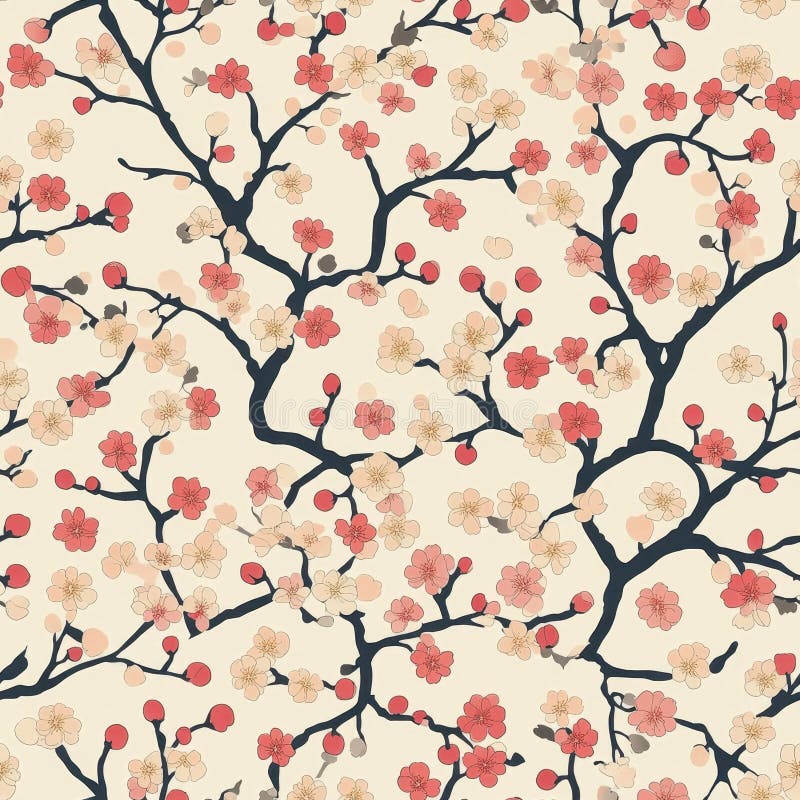 Elegant Cherry Blossom Branches on Ivory Background Stock Image - Image ...