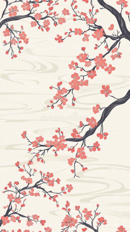 Elegant Cherry Blossom Branches on Tranquil Background Stock ...