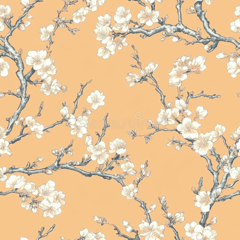 Elegant Cherry Blossom Branches on Warm Beige Background Stock Photo ...