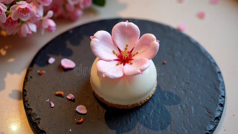 Elegant Cherry Blossom Dessert Display with White Mousse and Pink ...