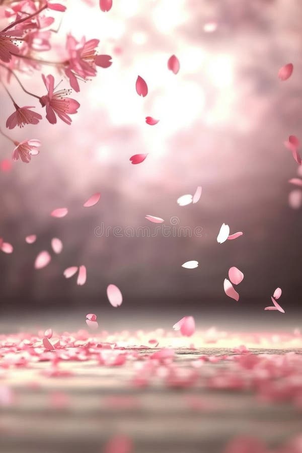 Elegant Cherry Blossom Petals Gently Falling Soft Pastel Spring ...
