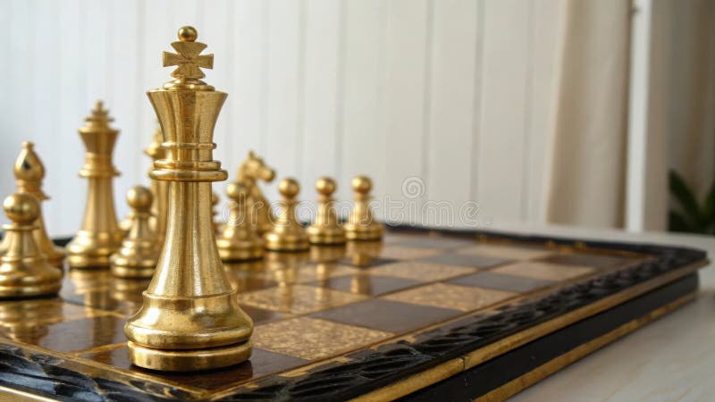 Elegant Chess Set with All Pieces Crafted from Solid Gold Arranged on a ...