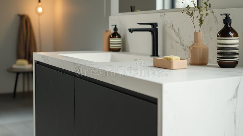 Elegant Chic Bathroom with Marble Countertop and Gleaming Features for ...