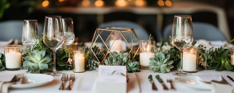 Elegant Chic Wedding Reception Table Set with Modern Decor and Greenery ...