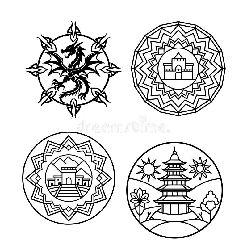 Elegant Chinese Mandala Design Bundle Stock Vector - Illustration of ...