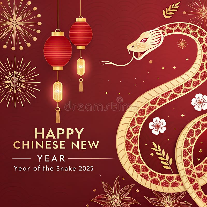 Elegant Chinese New Year 2025 Snake Design with Traditional Elements ...