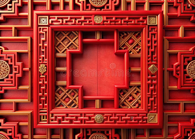 Elegant Chinese Red Frames and Borders Geometric Patterns Luck Knots ...