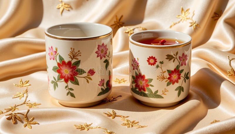 Elegant Chinese Tea Set on Luxurious Silk Background, Refined ...