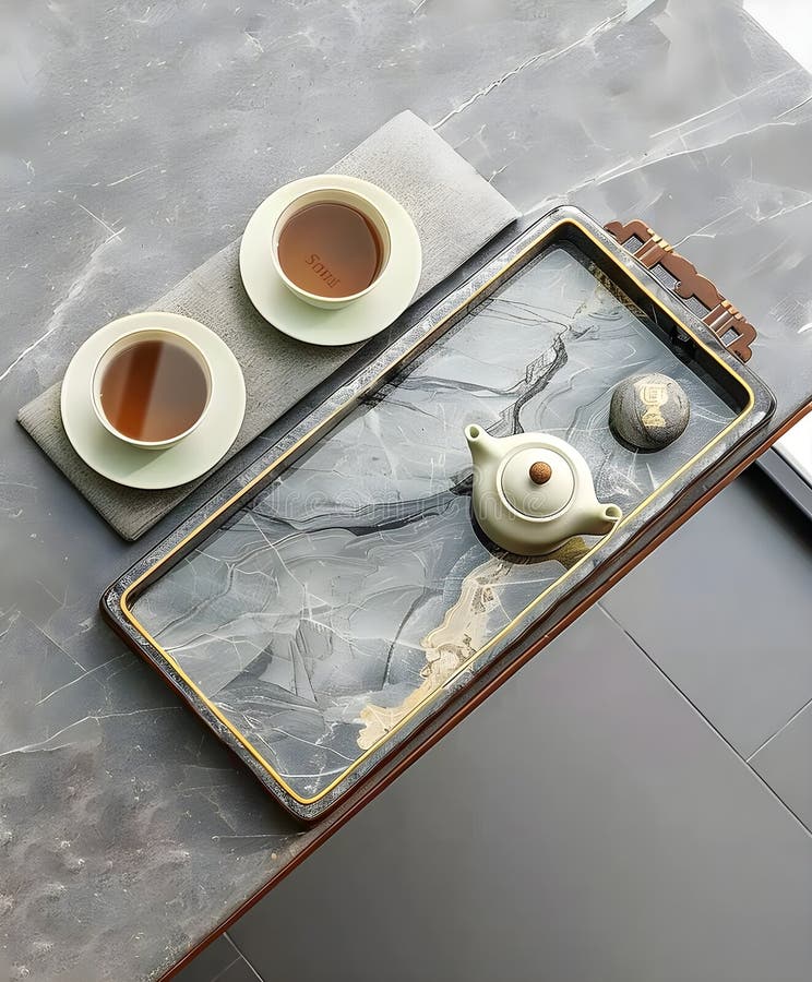 Elegant Chinese Tea Set with Rectangular Tray Generative AI Stock ...
