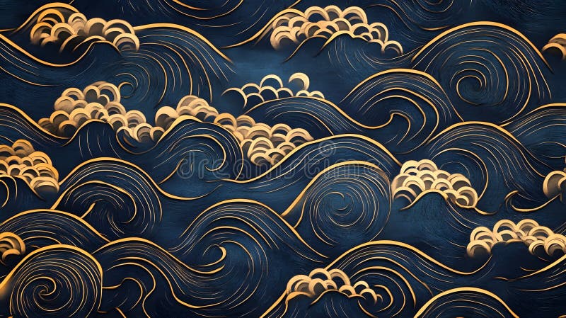 Elegant Chinese Waves Pattern in Neutral Tones for Design Projects ...