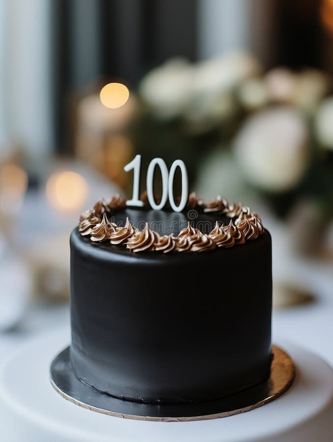 Elegant Chocolate Cake Celebrating 100th Milestone. Stock Image - Image ...