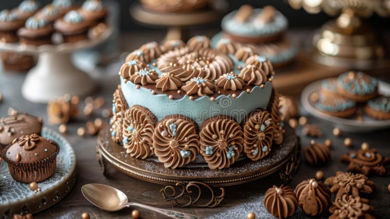 Elegant Chocolate Cake with Intricate Decorations - Generative Ai Stock ...