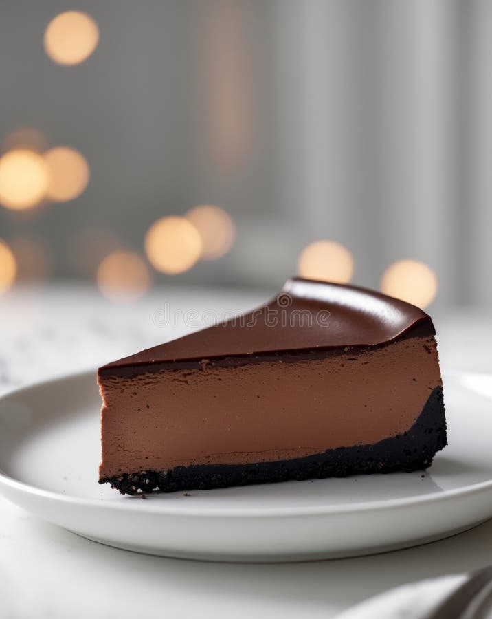 Elegant Chocolate Cheesecake Slice on White Plate. Stock Image - Image ...