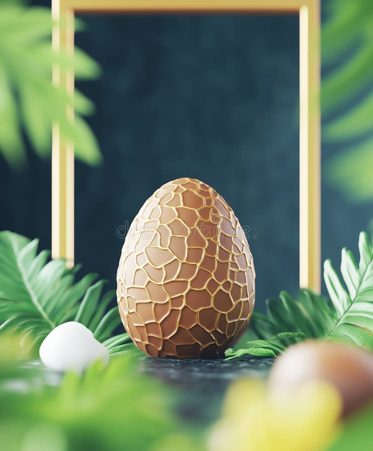 Elegant Chocolate Egg Surrounded by Lush Greenery and a Decorative Frame. Stock Image - Image of ...