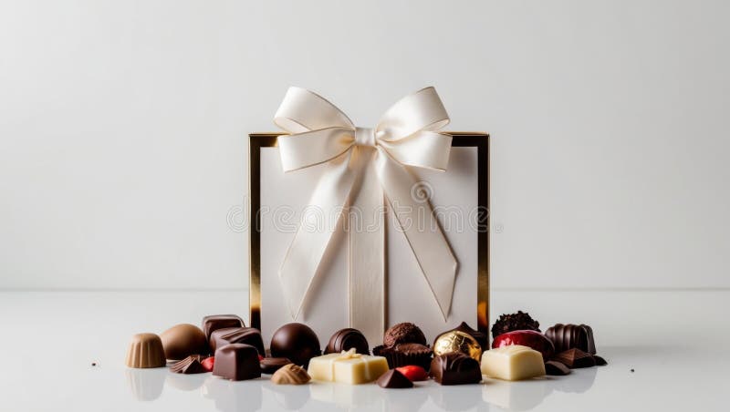 Elegant Chocolate Gift Box with Ribbon Surrounded by Assorted ...